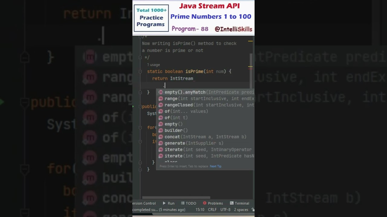 Java 8 Features 88 | Using Java Stream Prime Numbers 1 to 100 #Shorts #java #coding #programming