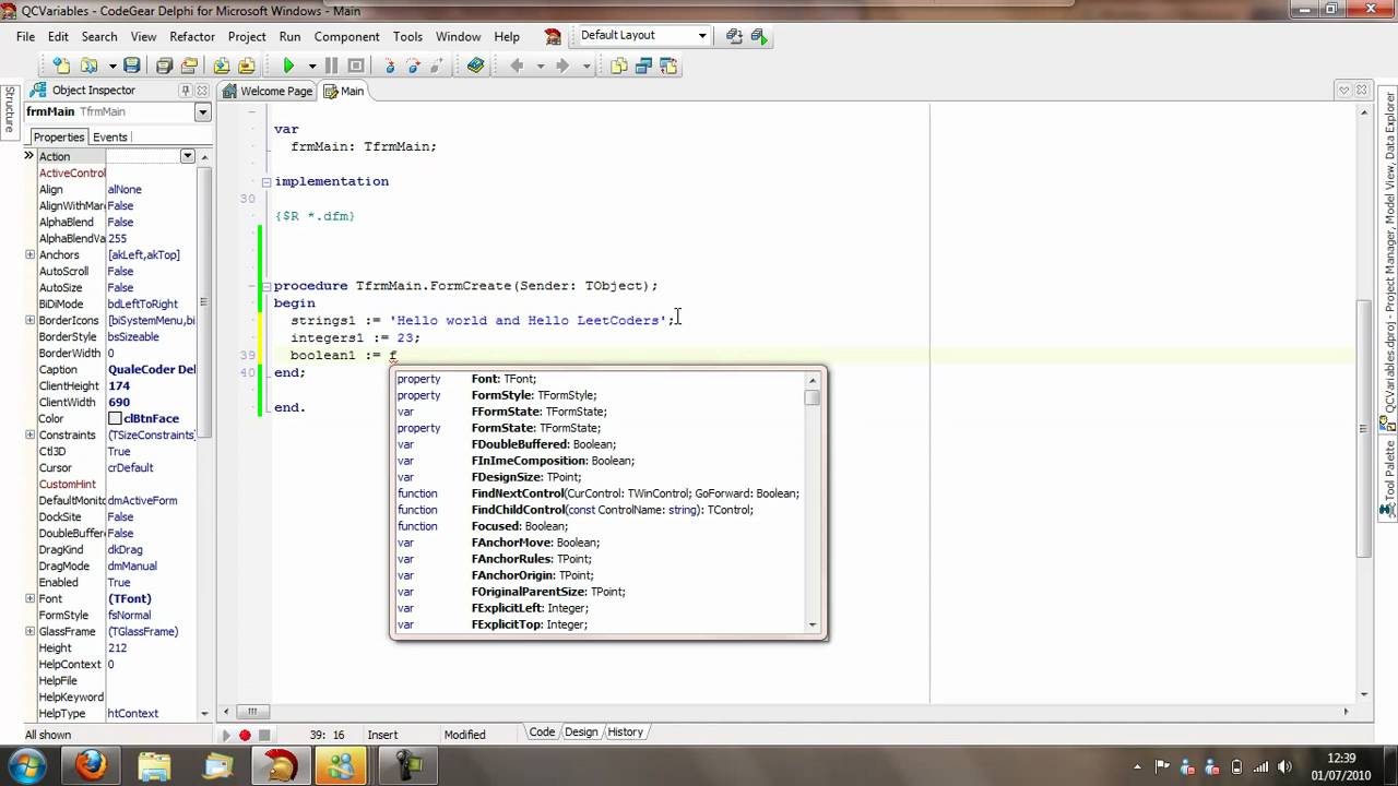 QualeCoder Delphi Tutorial 2 - Variables