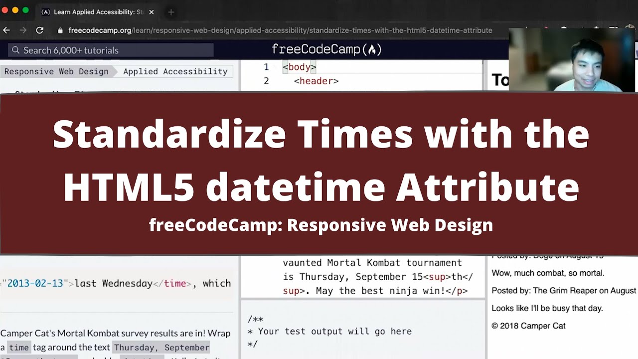 Standardize Times with the HTML5 datetime Attribute (Applied Accessibility) freeCodeCamp tutorial