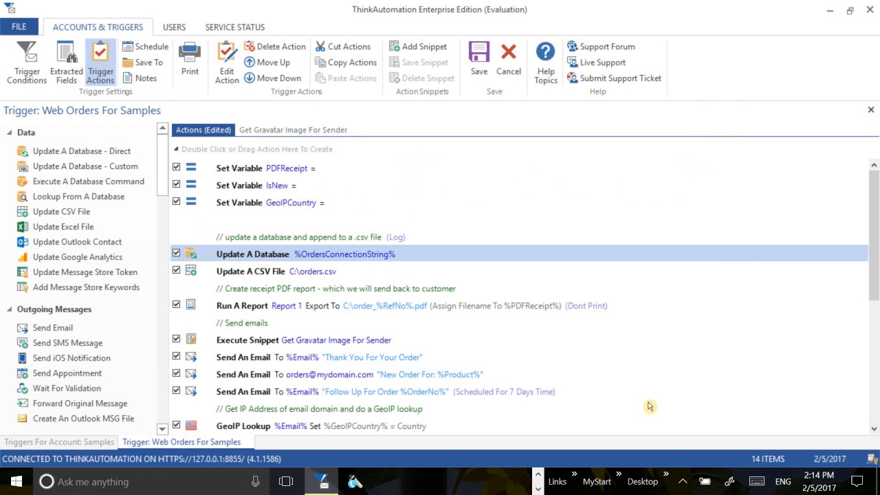 3a. ThinkAutomation Trigger Actions.