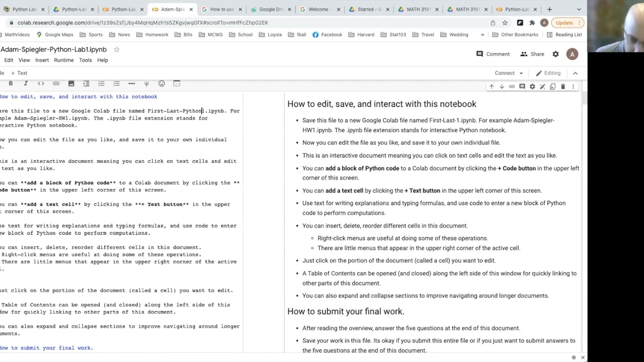 MATH 3191: Navigating Google Colab Documents