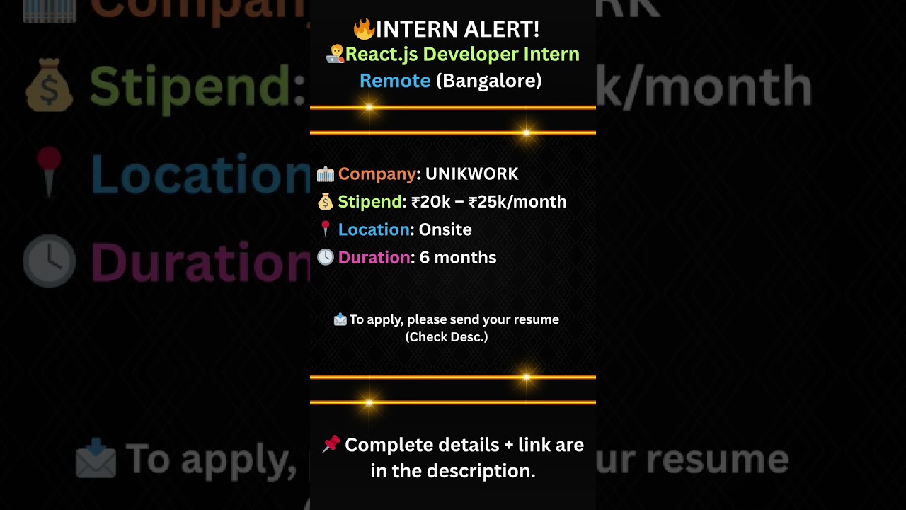 React.js Internship at ₹25,000 | UNIKWORK Hiring Developer Interns | Apply Now!🚀#devmap  #internship