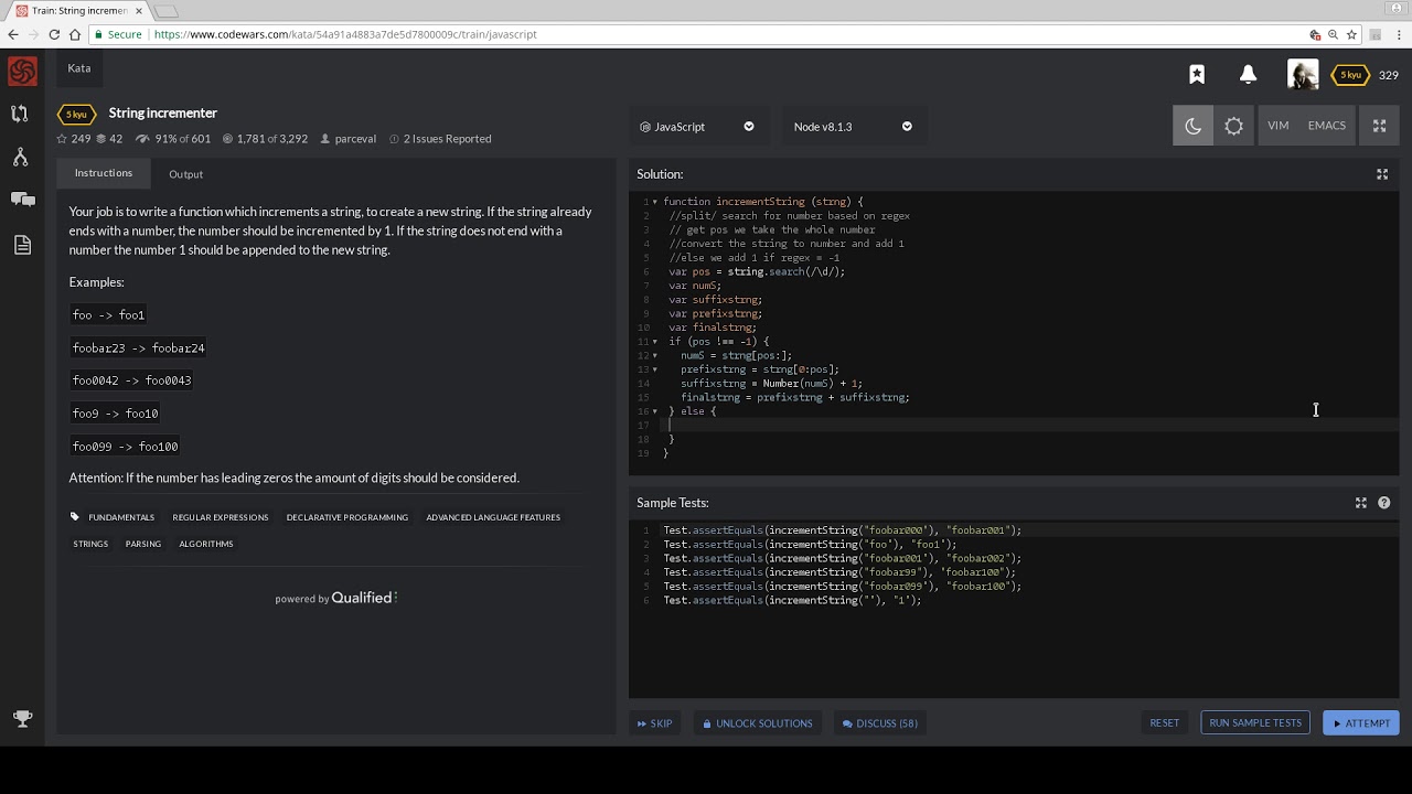 CodeWars - String incrementer - 021318