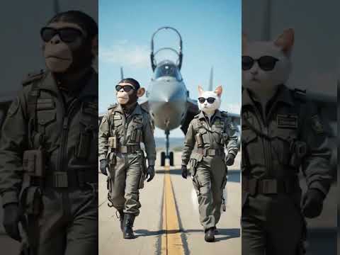 #cat #fluffy and #monkey slaying π₯ in #airforce #pilot dress #cute #funny #ai