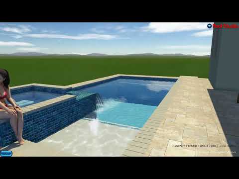 Geometric Pool w/ Raised Spa, Sun Shelf and Bubbler Fountain