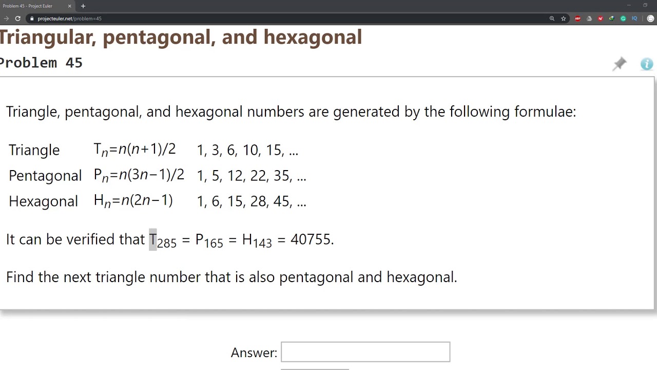 Project Euler 45: Triangular, pentagonal, and hexagonal