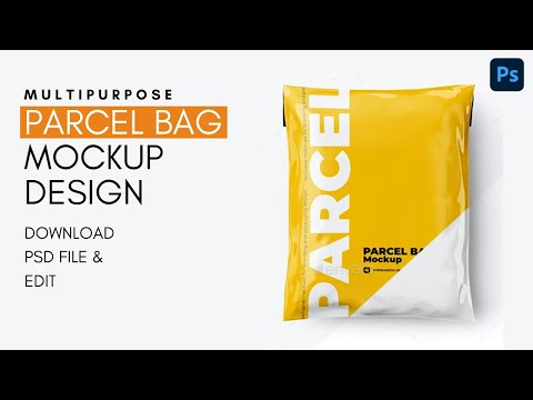 Parcel Bag Mockup Design Photoshop PSD Template file courier, delivery, mailing bag, postal, pouch