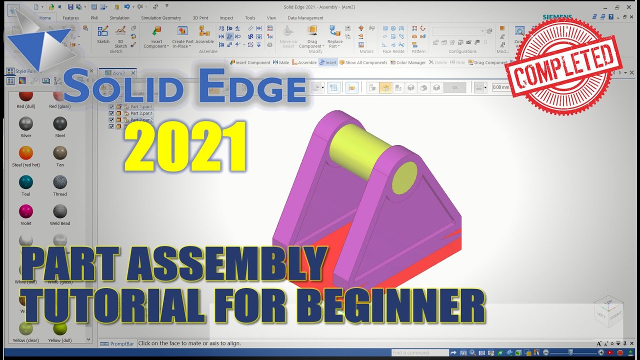 Solid Edge 2021 Part Assembly Tutorial For Beginner [COMPLETE]