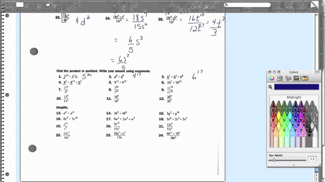 Exponent worksheet side 1