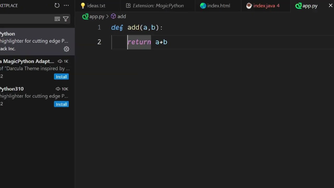 VSCode IDE MagicPython Python Syntax Highlighter & Formatter Example Demo Video