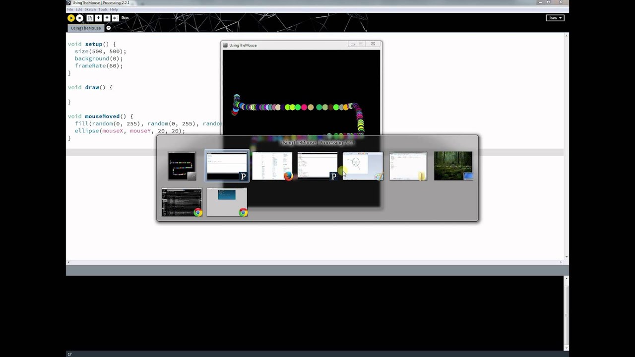 Processing Tutorial: Lesson 11 - Using the Mouse Part 1