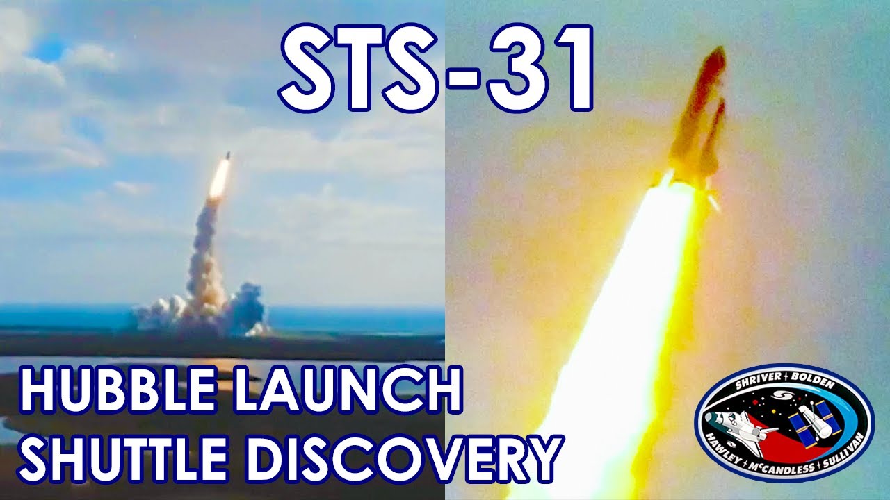 STS-31 - Hubble Space Telescope Launch (1990/04/24) -  Shuttle Discovery, multiple cameras