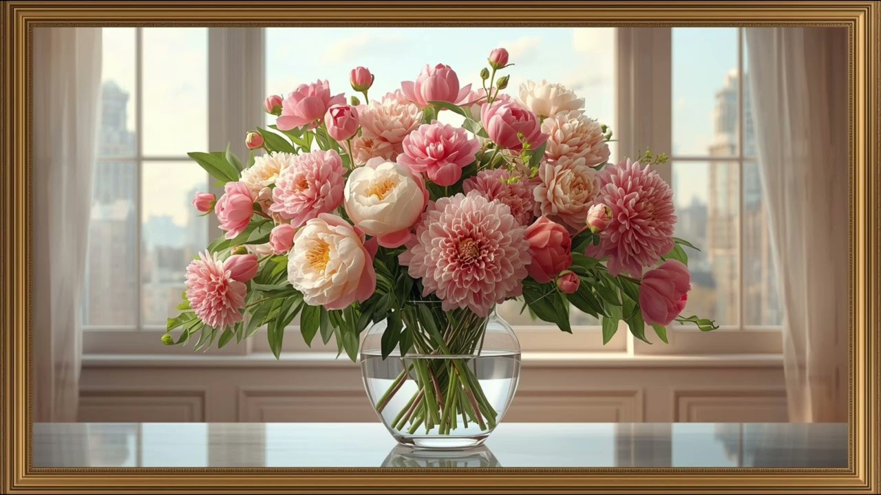 Pink Peony & Dahlia Bouquet Screensaver 🌸 | 6 Hour Relaxing Flower Ambience