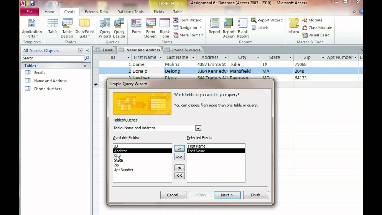 BA131/CS120 Assignment 6 Microsoft Access Database