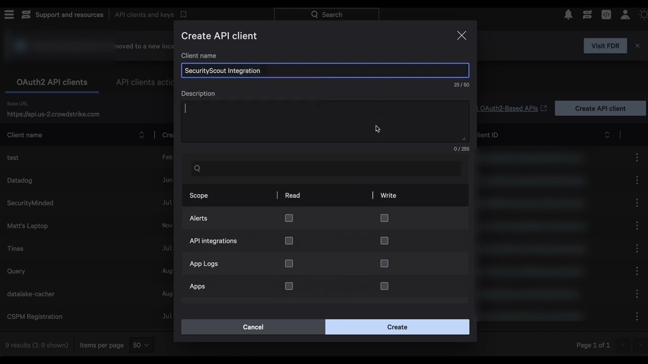 CrowdStrike Integration - Create API Client