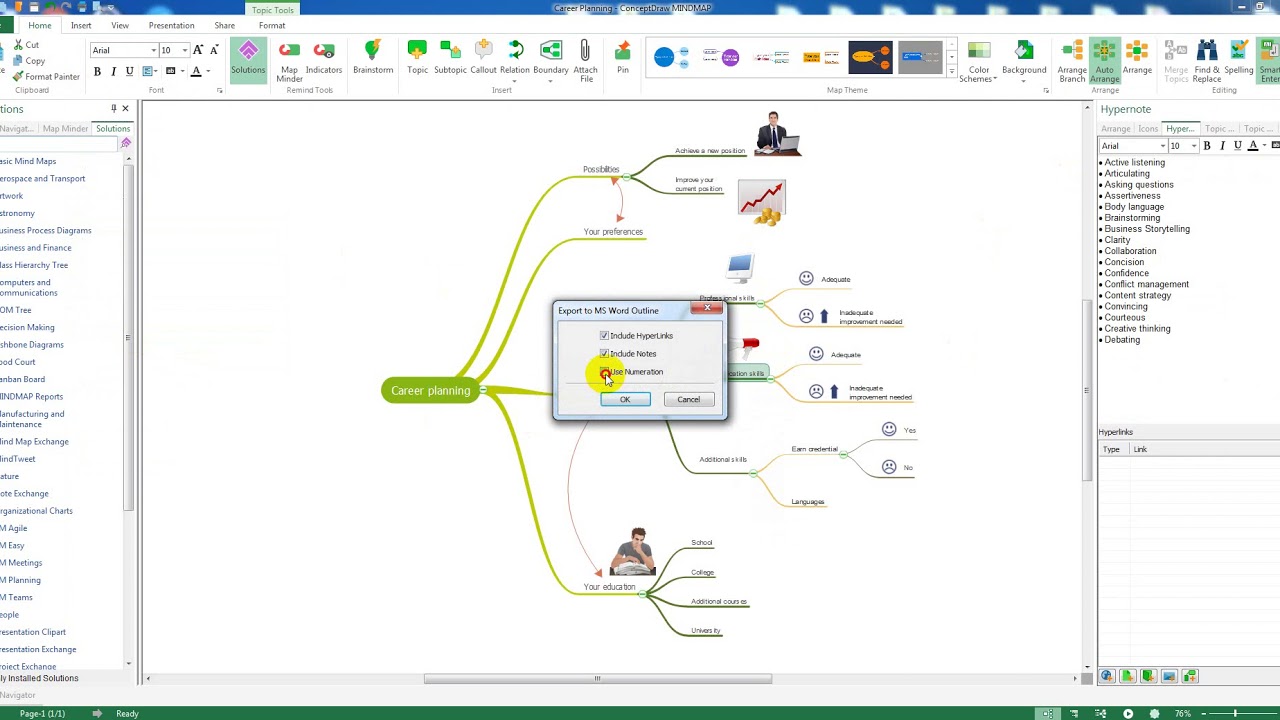 Exporting bulleted notes from ConceptDraw MINDMAP  to RTF (Windows)