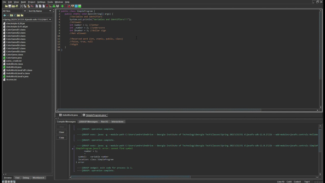 Java Basics E2 - Variables and identifiers