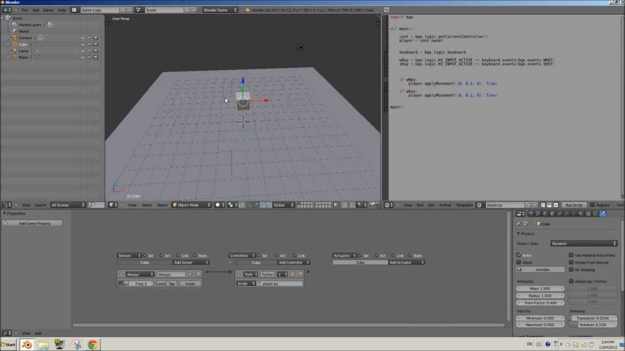 [HD] Blender 2.6 Game Engine Python Scripting Tutorial - Basic Movement (Part 03)