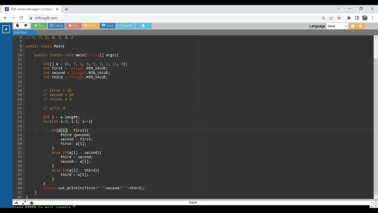 Interview Question in Merudata : Program to find the third largest element in the given array.