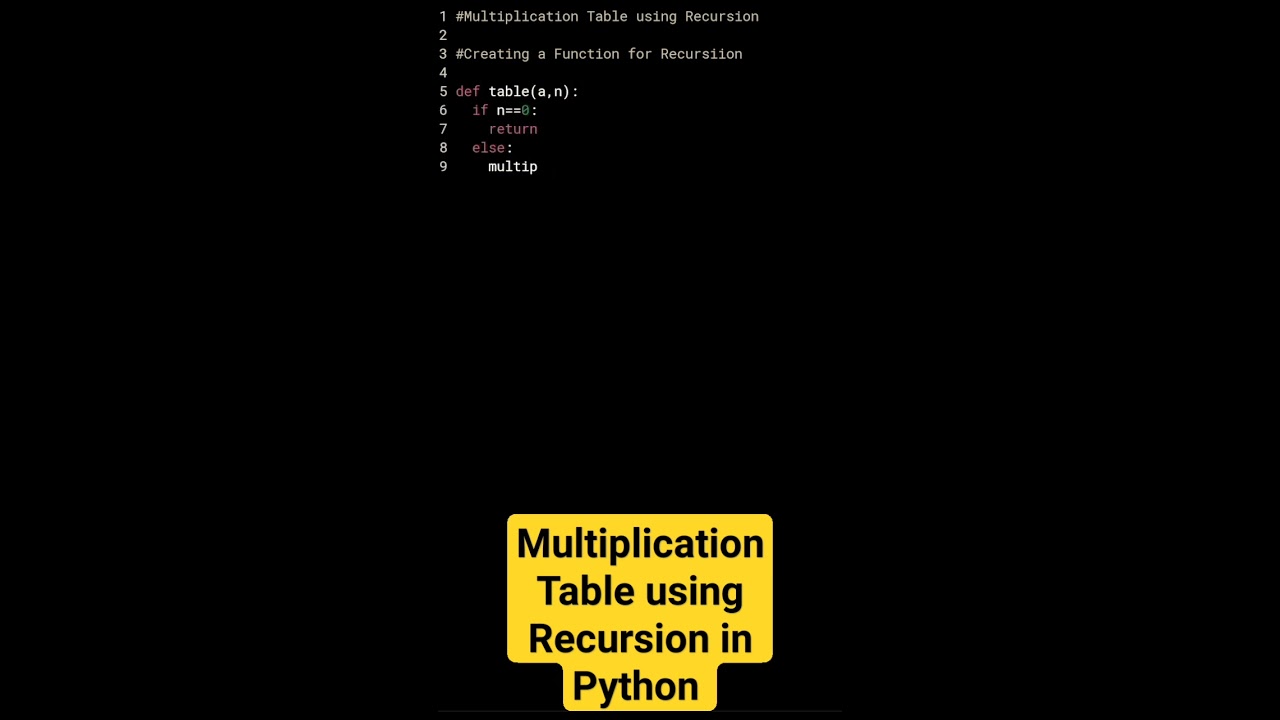 Multiplication Table using Recursion program in Python