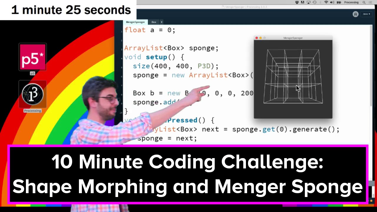Coding Train Live 31: Shape Morphing and Menger Sponge in Processing