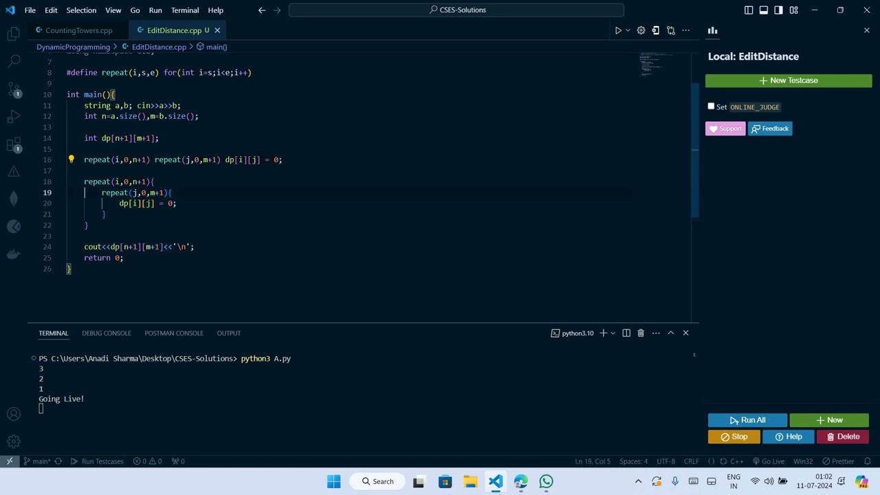 CSES - Edit Distance | CSES Solutions | CSES Problem Set - Dynamic Programming
