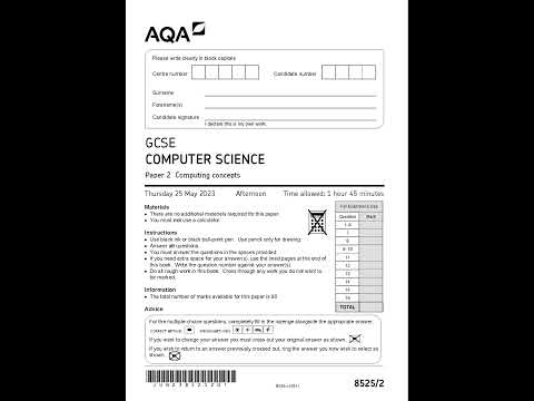 AQA GCSE COMPUTER SCIENCE PAPER 2 2023 (8525/2: Computing concepts)