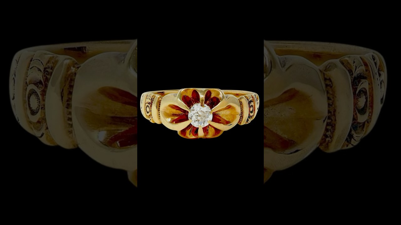VICTORIAN old European cut diamond with buttercup motif 14K GOLD ANTIQUE BELCHER RING #gold #jewelry