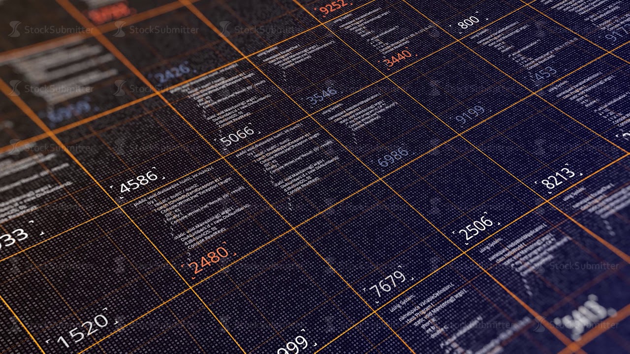 Abstract programming code, technological background. Animation. Software development and flowing