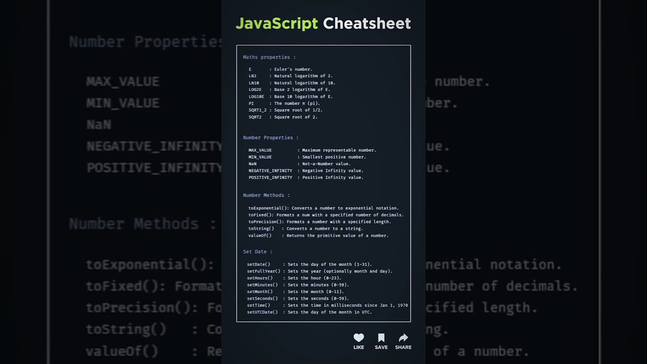 Javascript Cheat Sheet #javascript #webdevelopment #coding #jobsearchers #softwareengineering #viral