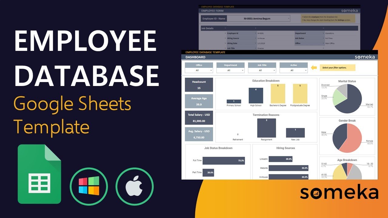 Employee Database Google Sheets Template | HR data spreadsheet