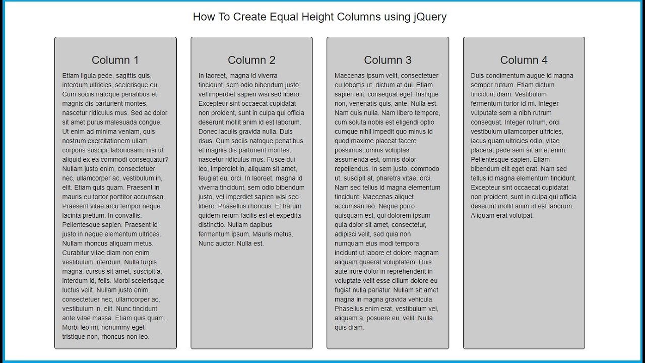 How To Make Equal Height Columns Using jQuery