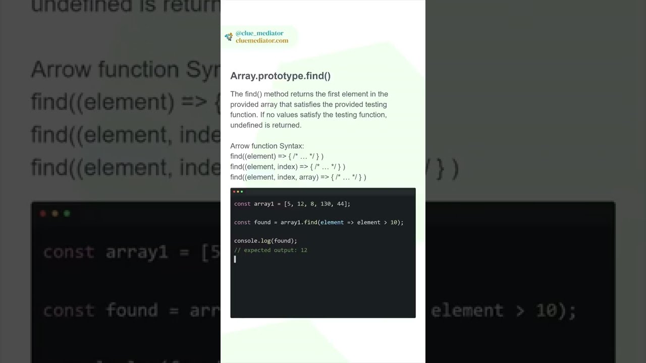 Array.prototype.find() | #array #javascript