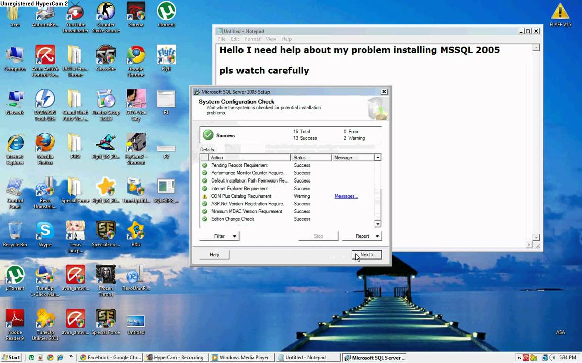 Problem installing MSSQL 2005