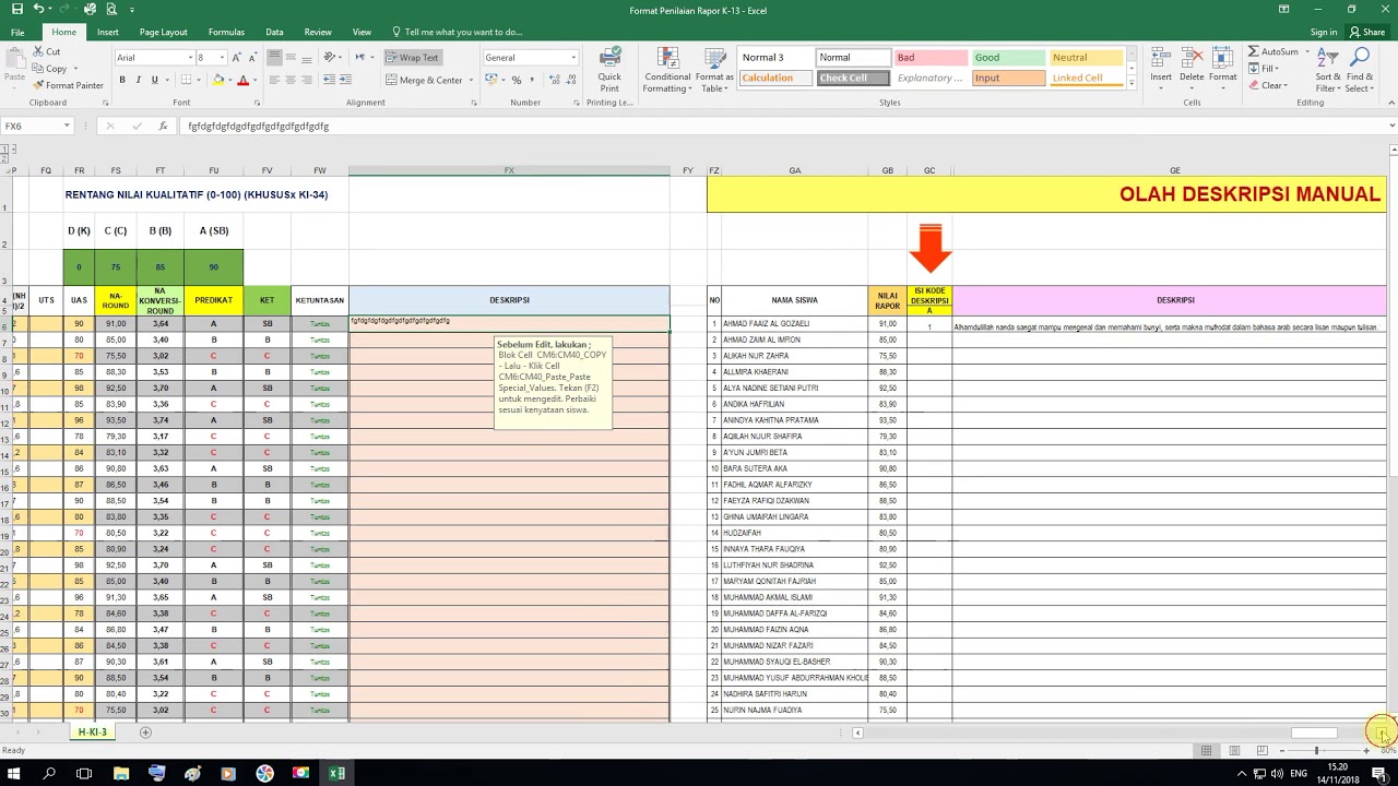 Format Penilaian Rapor K-13
