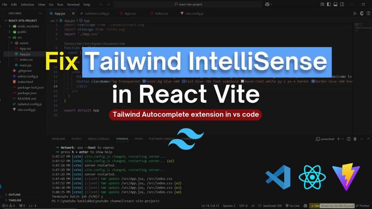 Fix Tailwind Autocomplete & IntelliSense in React Vite (Step-by-Step Guide)