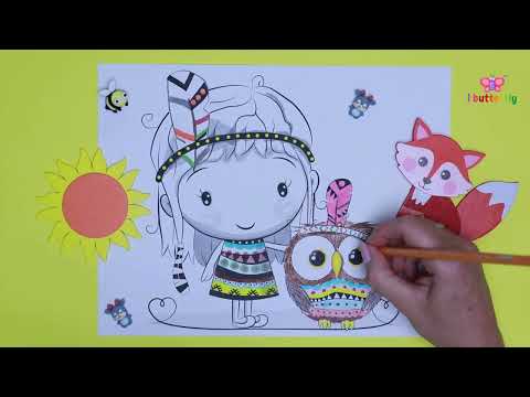 Coloring for for Kids | Cute Characters | Unicorn, Native Americans, Bear # 16