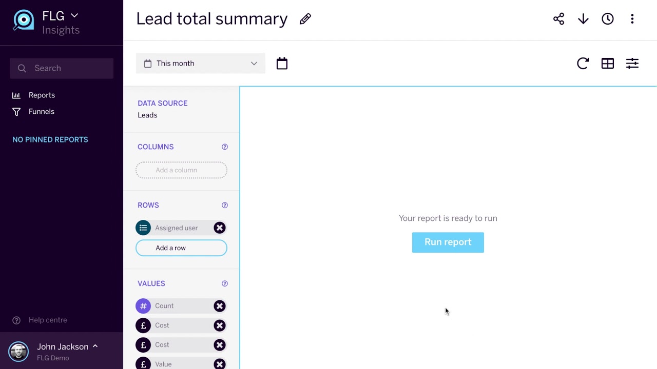 Integrated point & click custom report builder