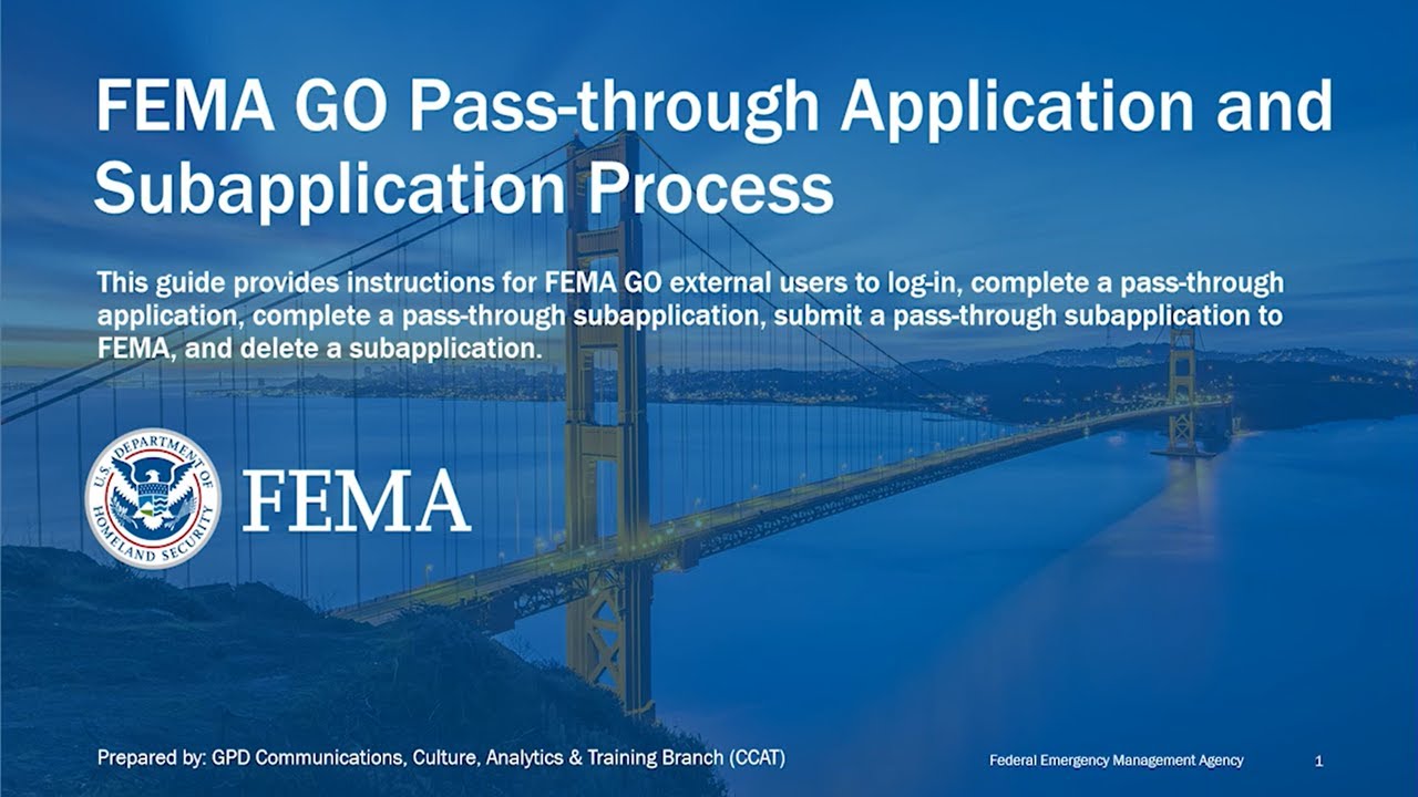 FEMA GO Pass through Application and Subapplication Guide