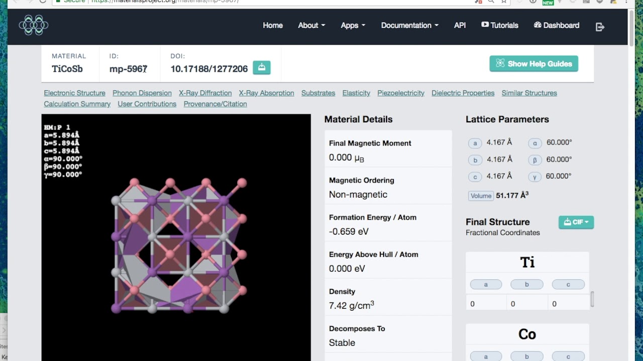 Materials Project Website Walkthrough