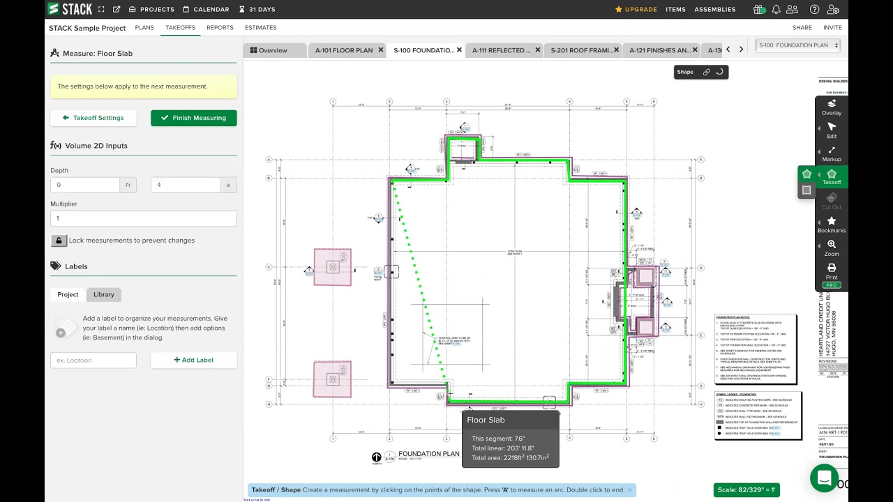 Performing takeoff in STACK software