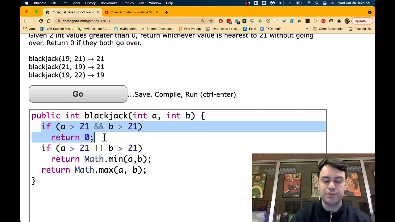 codingBat logic-2 blackjack