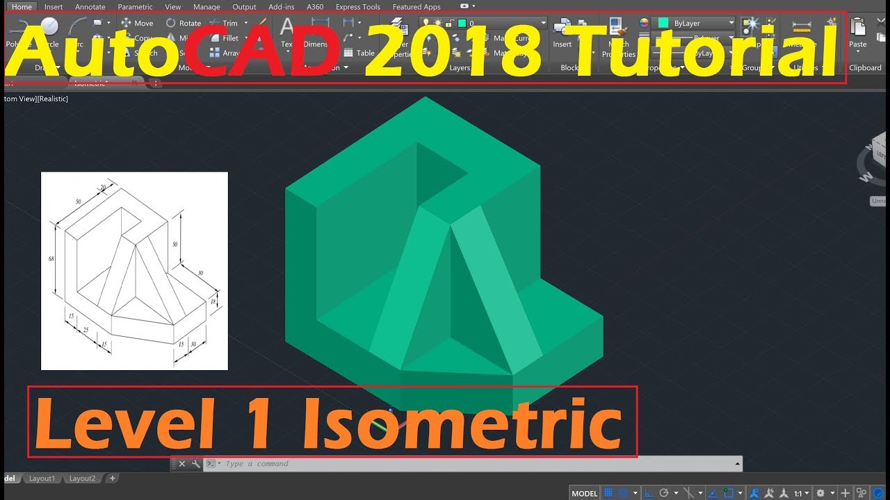 Beginner Tutorial AutoCAD 2018 - Isometric Drawing #1 (Easy)