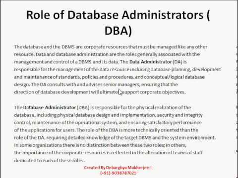 Role of Database Administrators or DBA | Database Management system ( DBMS ) Tutorial