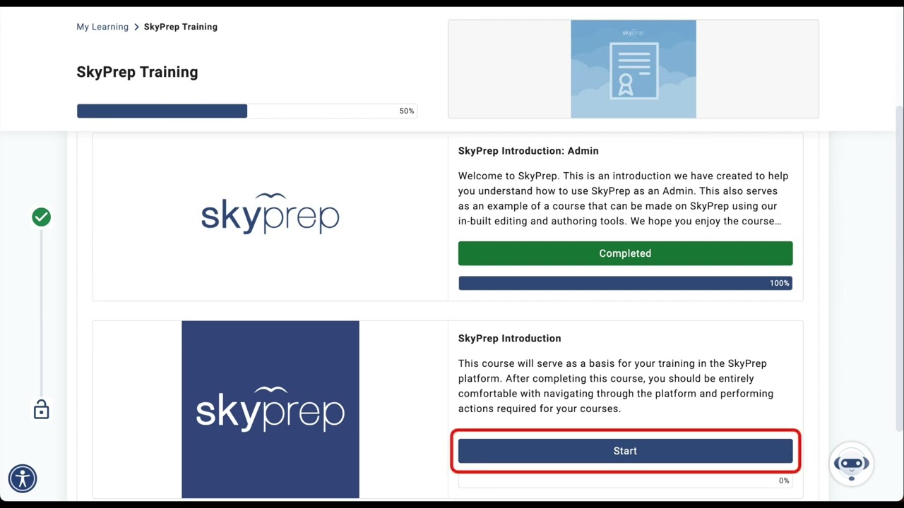 SkyPrep: Learner Walkthrough