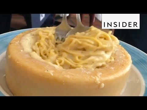 Pasta Served Inside a Cheese Wheel