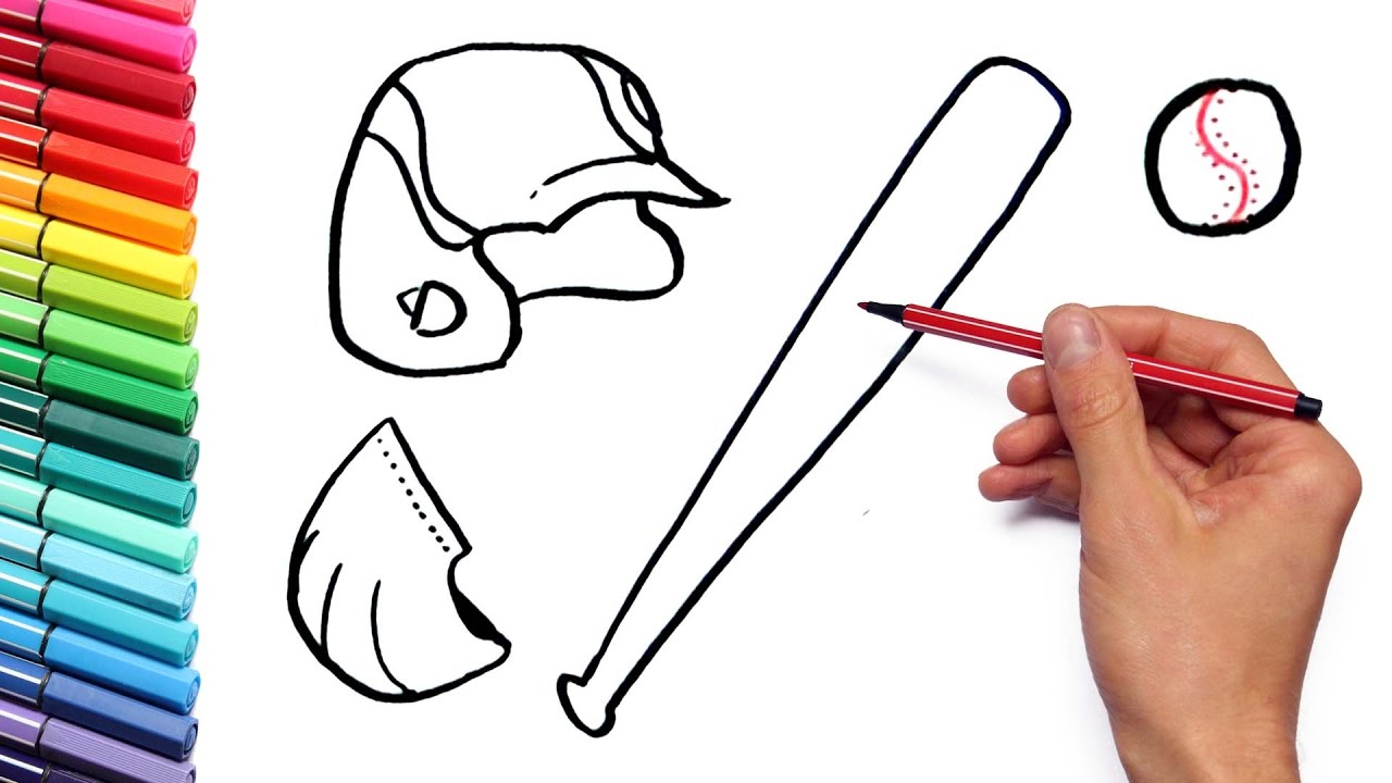 Drawing Baseball Sport Equipment Coloring Page How To Draw And Learning Colors For Children