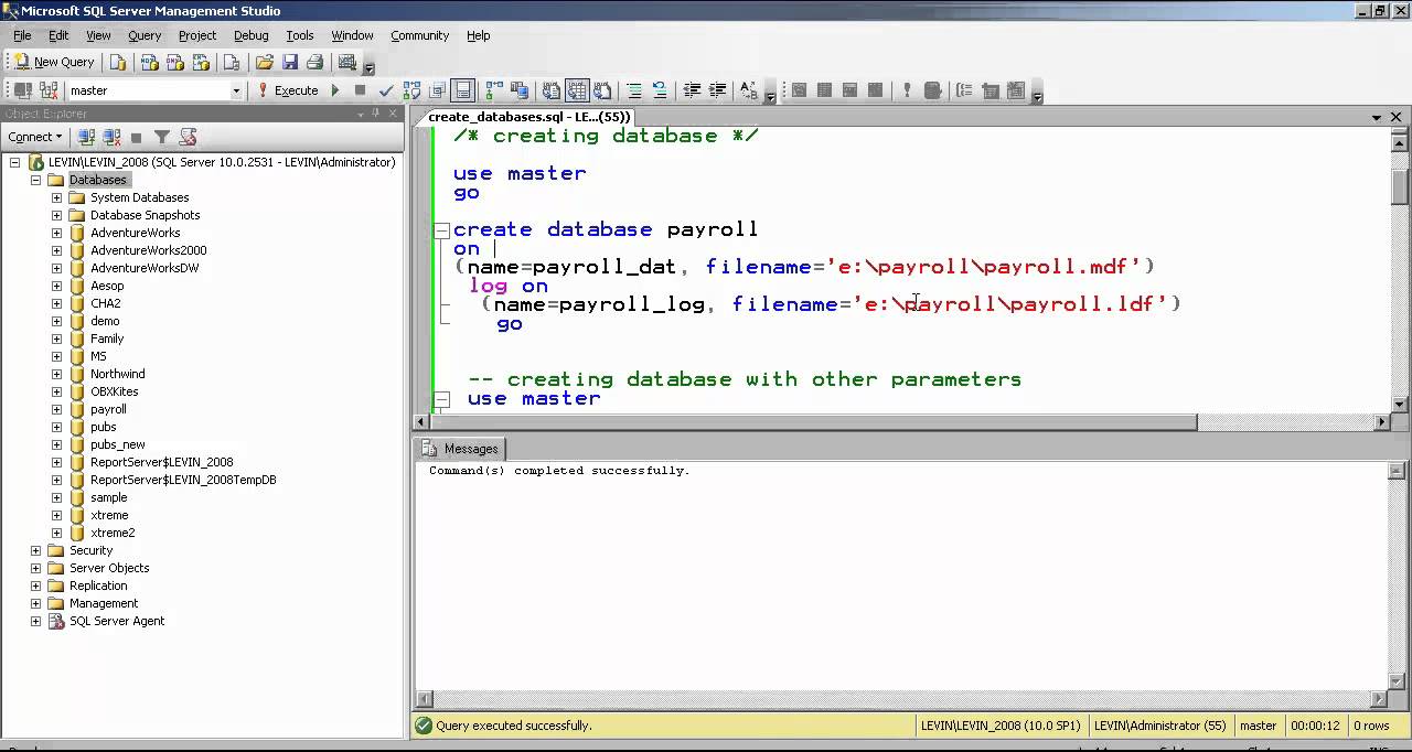 introduction to sql server 2008 create database transact - sql
