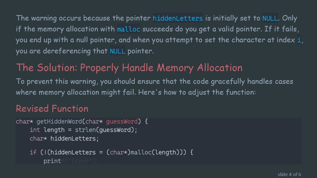 Understanding the Dereferencing a Null Pointer Warning in C: A Guide to Fixing Your Code