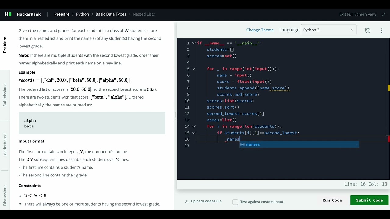 Hackerrank Python Solution #2 Basic Data Types Python - Python: Nested Lists